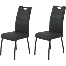Hela 4-Fu&szlig;stuhl &raquo;PETRA&laquo; (Set) 2 Stk.Vierfu&szlig;stuhl; Vintage Optik; mit Griff; Rundrohrgestell schwarz 100% Polyester B/H/T: 43cm x 99cm x 61cm, 2 Stk.