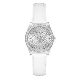 Guess Damen Quarzuhr &raquo;BOA&laquo; Armbanduhr, Damenuhr, Lederarmband, Kristallsteine wei&szlig; Einheitsgr&ouml;&szlig;e