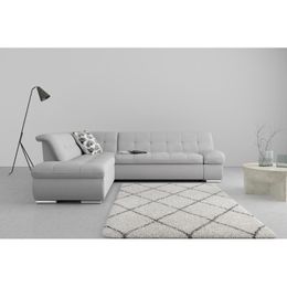 DOMO collection Ecksofa &raquo;MONA 271x213 cm, modern und komfortabel&laquo; whlw. mit Bett- und Armlehnfunktion, L-Form silber Struktur fein 100% Polyester;