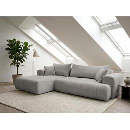 WERK2 Ecksofa &raquo;Ewela-Bubble 265 x 145 cm modern und bequem&laquo; Boucl&eacute;, L-Form, Schlaffunktion, Bettkasten grau 100% Polyester B/H/T: 265cm x 100cm x 