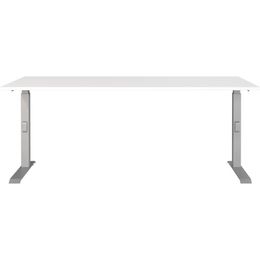 Germania Schreibtisch &raquo;Downey&laquo; h&ouml;henverstellbar von 68-91 cm, verf&uuml;gbar in verschiedenen Breiten wei&szlig; B/H/T: 180cm x 91cm x 80cm, Gestellfarbe Silber
