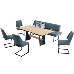 K+w Komfort & Wohnen K+W Komfort & Wohnen Essgruppe &raquo;Longbeach&laquo; 6 Stk. tlg. Essgruppe in Spitzkissenoptik mit 4 Freischwingern, Gestell in Metall blau B/H/T: 224cm x 89cm 