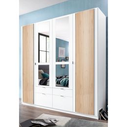 Priess Kleiderschrank mit gerundeten Elementen auf den Au&szlig;ent&uuml;ren wei&szlig; Holzwerkstoff B/H/T: 185cm x 193cm x 54cm, T&uuml;ren: 4 Stk.