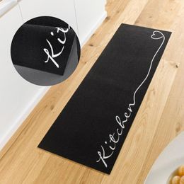 Hanse Home K&uuml;chenl&auml;ufer &raquo;Kitchen Herz&laquo; rechteckig 5 mm H&ouml;he L&auml;ufer, Rutschfest, K&uuml;chenteppich, K&uuml;che, Teppich, Pflegeleicht schwarz Kunstfaser B : 