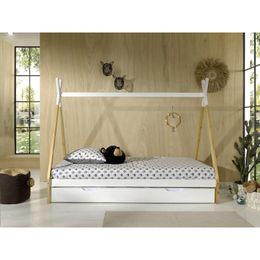 Vipack Kinderbett &raquo;TIPI, Kiefer massiv, 2-farbig lackiert, mit Rolllattenrost&laquo; B/H/T ca. 206x158,2x98cm, Querstange kann h&uuml;bsch dekoriert werden, 90/200, 