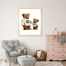 queence Bild mit Rahmen &raquo;Vintage Teddy B&auml;r gro&szlig; & klein&laquo; B&auml;r B&auml;ren Fashion Figuren Mode Modebilder HD Premium Poster-Druck inkl. Echtholzrahmen in 