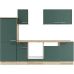 Optifit K&uuml;che &raquo;Bella&laquo; Breite 210 cm, wahlweise mit E-Ger&auml;ten gr&uuml;n B/H/T: 270cm x 60cm, ohne E-Ger&auml;te