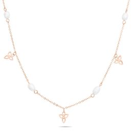 Tamaris Damen Edelstahlkette &raquo;Schmuck Geschenk Halskette Bl&uuml;ten&laquo; mit Kunststoffperle rosa Edelstahl, L: 45 B: 4mm