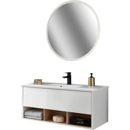 Home Affaire Badm&ouml;bel-Set &raquo;Studio Line, Bad im modernen Design, 2-teiliges Badezimmer&laquo; 2 Stk. tlg. wei&szlig; Spiegel rund