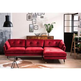 Trends by HG Ecksofa &raquo;Japan L-Form&laquo; mit Fu&szlig; in Holz-Metallkombination, Recamiere rechts oder links rot B/H/T: 270cm x 84cm x 155cm, Microvelours, 