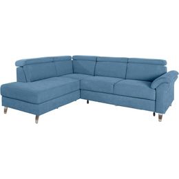Sit & More sit&more Ecksofa &raquo;Arngast L-Form&laquo; inklusive Kopfteilverstellung und Federkern blau B/H/T: 245cm x 84cm x 194cm, Struktur weich, Ottomane links,mit 