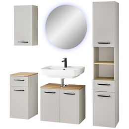 Badm&ouml;bel-Set &raquo;Quickset 500, Waschbeckenunterschrank mit Spiegel&laquo; 5 Stk. tlg. beige Holzwerkstoff B/H/T: 126,6cmcm x 200cmcm x 32,2cmcm