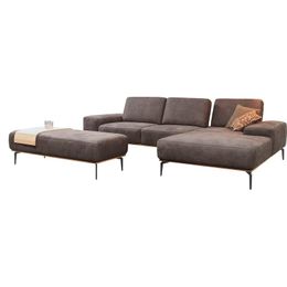 W.Schillig Ecksofa &raquo;run, Designsofa mit tollem Sitzkomfort, bequem, L-Form&laquo; mit Holzsockel, F&uuml;&szlig;e in Schwarz pulverbeschichtet, Breite 319 cm braun 
