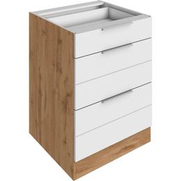 KOCHSTATION Auszugsunterschrank &raquo;KS-Luhe&laquo; 60 cm breit, hochwertige MDF-Fronten mit waagerechter Lisene wei&szlig; MDF wotaneiche, B/H/T: 60cm x 82cm x 60cm,