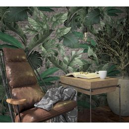 marburg Fototapete &raquo;Leaves&laquo; Motiv botanisch texturiert moderne Tapete f&uuml;r Wohnzimmer Schlafzimmer K&uuml;che braun Vlies B/L: 1,59m x 2,7m, Rollen: 1