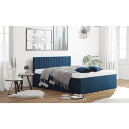 Westfalia Schlafkomfort Polsterbett mit Bettkasten bei Ausf&uuml;hrung mit Matratze blau Liegefl&auml;che L&auml;nge B: 200cm x 180cm, Samtvelours, H&ouml;he Liegefl&auml;che: 45,00, Bonnell-