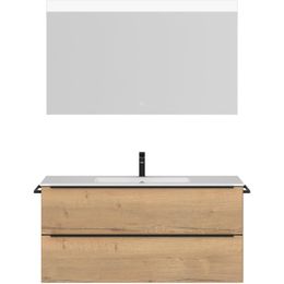 Nobilia Badm&ouml;bel-Set &raquo;Levere&laquo; vormontiert, mit Soft-Close, 2 Stk. tlg. braun B/H/T: 121cmcm x 169cmcm x 48,7cmcm, Griffe schwarz