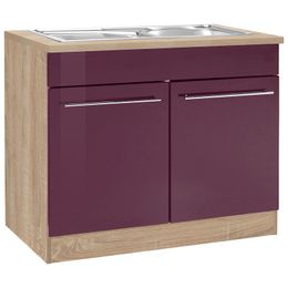 KOCHSTATION Sp&uuml;lenschrank &raquo;KS-Eton&laquo; Breite 100 cm lila eiche sonoma, B/H/T: 100cm x 85cm x 60cm, T&uuml;ren: 2 Stk.