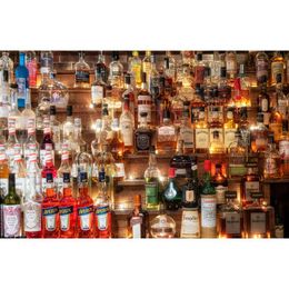 papermoon Fototapete &raquo;BAR-VINTAGE RETRO BISTRO PUB ALKOHOL FLASCHEN DESIGN&laquo; bunt Vlies B/L: 2,5m x 1,86m, Bahnen: 5 Stk.