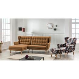 Home Affaire Ecksofa &raquo;Louanne, L-Form&laquo; mit Holzf&uuml;&szlig;en orange B/H/T: 250cm x 107cm x 173cm, Struktur grob, Recamiere links, Holzfu&szlig; Buche