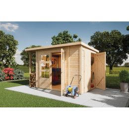 Karibu Gartenhaus &raquo;Multifunktionshaus 1 Pultdach&laquo; naturbelassen oder terragrau, Made in Germany beige Holzwerkstoff Einheitsgr&ouml;&szlig;e