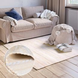 MyFlair Teppich &raquo;Sharon&laquo; rechteckig 10 mm H&ouml;he Flachgewebe, Fleckerl, 90% Baumwolle, handgewebt, mit Fransen beige Baumwolle, Polyester B : 160cm 1 Stk., 10mm