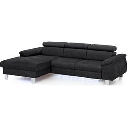 COTTA Ecksofa &raquo;Komaris L-Form, B: 244 cm&laquo; mit Kopfteilverstellung, optional Schlaffunktion, Bettkasten & Licht Microfaser PRIMABELLE (100% Polyester);
