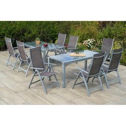 Merxx Garten-Essgruppe &raquo;Carrara&laquo; 9 Stk. tlg. grau Aluminium, Polyester Polyester