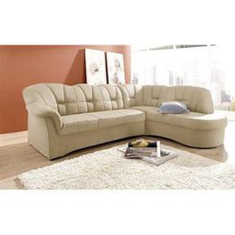 DOMO collection Ecksofa &raquo;Papenburg, zeitlose R&uuml;ckensteppung, elegante Armlehne, L-Form&laquo; mit Ottomane, wahlweise mit Bettfunktion beige Kunstleder 