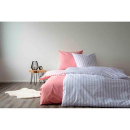 SETEX Wendebettw&auml;sche &raquo;Baumwoll Streifen&laquo; in tollen Unifarben und gestreift grau Renforc&eacute;, Obermaterial: 100% Baumwolle B/L: 135cm x 200cm, 1 Stk., 1 