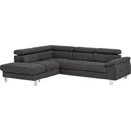 COTTA Ecksofa &raquo;Komaris L-Form, B: 249 cm&laquo; mit Kopfteilverstellung, optional Schlaffunktion, Bettkasten & Licht grau Microfaser PRIMABELLE (100% 