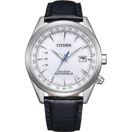 Citizen Herren Funkuhr Armbanduhr, Herrenuhr, Solar, Lederarmband, Saphirglas, Datum blau Einheitsgr&ouml;&szlig;e
