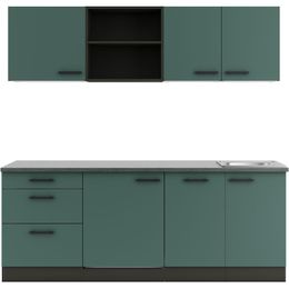Optifit K&uuml;chenzeile &raquo;Palma&laquo; Breite 210 cm, wahlweise mit E-Ger&auml;ten, seitenverkehrt stellbar gr&uuml;n B/H/T: 210cm x 60cm, ohne E-Ger&auml;te