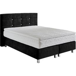 Westfalia Schlafkomfort Boxspringbett mit Kn&ouml;pfen in Kristalloptik, wahlweise mit Topper schwarz Bezug: Microvelours 100% Polyester;Polsterung: 100% Polyester Microvelours 