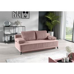 WERK2 Schlafsofa &raquo;Rosso Breite 204, Liegefl&auml;che 140/200cm. aktueller Cord Materialmix&laquo; 2-Sitzer Sofa und Schlafcouch mit Federkern & Bettkasten rosa 