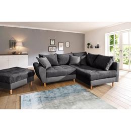 Home Affaire Ecksofa &raquo;Rice L-Form, B: 223 cm - OTTO. Verl&auml;ssliche Qualit&auml;t.&laquo; Set: Sofa & Hocker, 3 Zierkissen, Federkern grau Luxus-Microfaser (100% 
