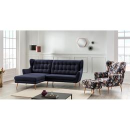 Home Affaire Ecksofa &raquo;Henry Louanne, L-Form&laquo; wahlweise mit Messingf&uuml;&szlig;en blau B/H/T: 250cm x 107cm x 173cm, Struktur grob, Recamiere links, Messingfu&szlig;