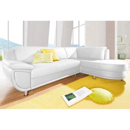 Trendmanufaktur Ecksofa &raquo;Rondo, zeitlos und elegant, bequem, L-Form&laquo; wahlweise mit Federkern, wahlweise mit Bettfunktion wei&szlig; Softlux -Kunstleder;
