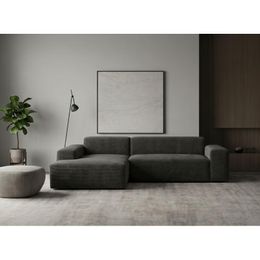 WERK2 Ecksofa &raquo;Zeus-L 253 cm breit, bequemes Cord-Sofa in L-Form, urbanes Design&laquo; Organische curvy-trend Couch mit gro&szlig;er Komfort-Ottomane grau 90% 