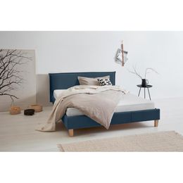 OTTO products Polsterbett &raquo;Heddi&laquo; in 5 Breiten: von 90cm-200cm, Biese am Kopfteil, Strukturstoff blau Bezug Struktur fein (100% recyceltes Polyester) 