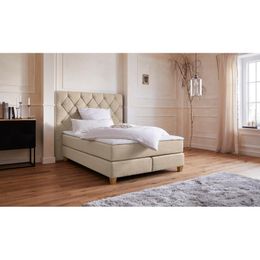Home Affaire Boxspringbett &raquo;Harmones hoch&laquo; in 3 Breiten, H&auml;rtegrad auch im Mix mit je 1 Matratze in H2 und H3 beige Struktur (100% Polyester) Struktur