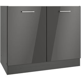 KOCHSTATION Sp&uuml;lenschrank &raquo;KS-Milan&laquo; Sp&uuml;lenschrank 100 cm, matte oder hochgl&auml;nzende Fronten grau MDF grafitgrau, B/H/T: 100cm x 82cm x 60cm, T&uuml;ren: 2 