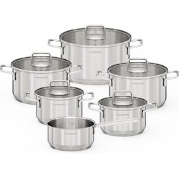 Hanseatic Topf-Set &raquo;BASIC&laquo; Set, Stielkasserolle 16 cm, Kochtopf 2x16/2x20/1x24 cm, 11 tlg. Edelstahl 18/10 silber Einheitsgr&ouml;&szlig;e