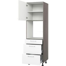 KOCHSTATION Backofenumbauschrank &raquo;KS-Trea SB2AS-195-3&laquo; mit zwei T&uuml;ren und zwei Einlegeb&ouml;den, H&ouml;he 195 cm wei&szlig; eichefarben grau, B/H/T: 60cm x 195cm x 