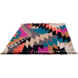 Tom Tailor HOME Teppich &raquo;Funky Kelim&laquo; rechteckig 6 mm H&ouml;he Flachgewebe, reine Baumwolle, handgewebt, mit Fransen, Boho-Style bunt Baumwolle B : 160cm 