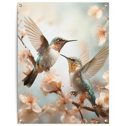 Reinders Poster &raquo;Spring Birds&laquo; Garten - Kolibri - Fr&uuml;hling - Bl&uuml;te - Blau - Leinwand - Tiere blau B/H/T: 60cm x 80cm x 0,1cm