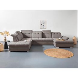 COTTA Wohnlandschaft &raquo;Holiday U-Form mit Sitztiefen-, Armteil- und Kopfteilverstellung&laquo; wahlweise mit Schlaffunktion & Bettkasten grau 100% Polyester 