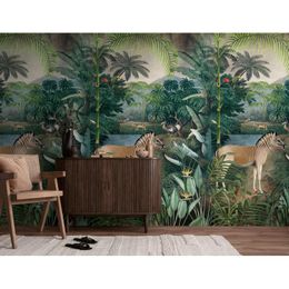 Livingwalls living walls Fototapete &raquo;The Wall 4 Botanic &ndash; Zebra im Dschungel Vlies-Fototapete&laquo; Motiv matt leicht strukturiert Zebra im Dschungel mit 