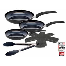 Pfannen-Set &raquo;Prima Cucina 6 teilig&laquo; Aluminium Set, 1x Bratpfanne &Oslash; 20/24/28 cm, 1x Grillzange, 2x Stapelschutz, 6 Stk. tlg. Induktion schwarz 
