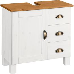 Home Affaire Waschbeckenunterschrank &raquo;Oslo&laquo; Kiefer, 1 T&uuml;r und 3 Schubk&auml;sten, Breite 60 cm, H&ouml;he 55 cm wei&szlig; MDF, Massivholz wei&szlig;, B/H/T: 60cm x 55cm x 